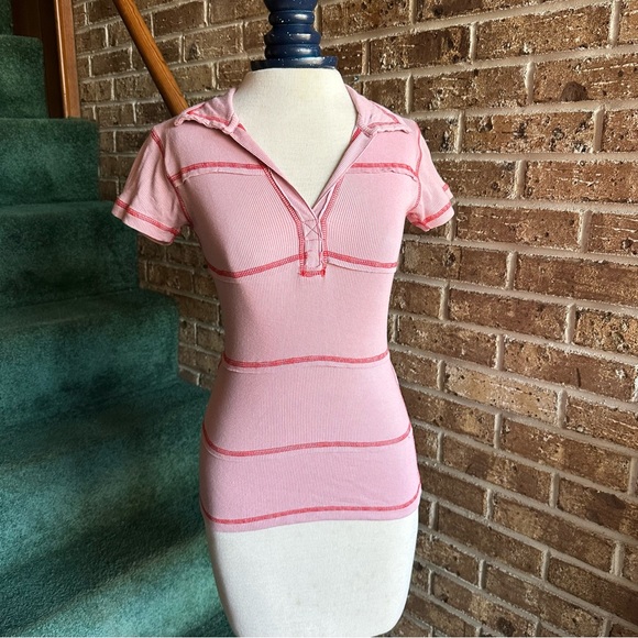 mink | Tops | Y2k Mink Fitted Raw Seam Edges Pink Collared Tshirt Nwt ...